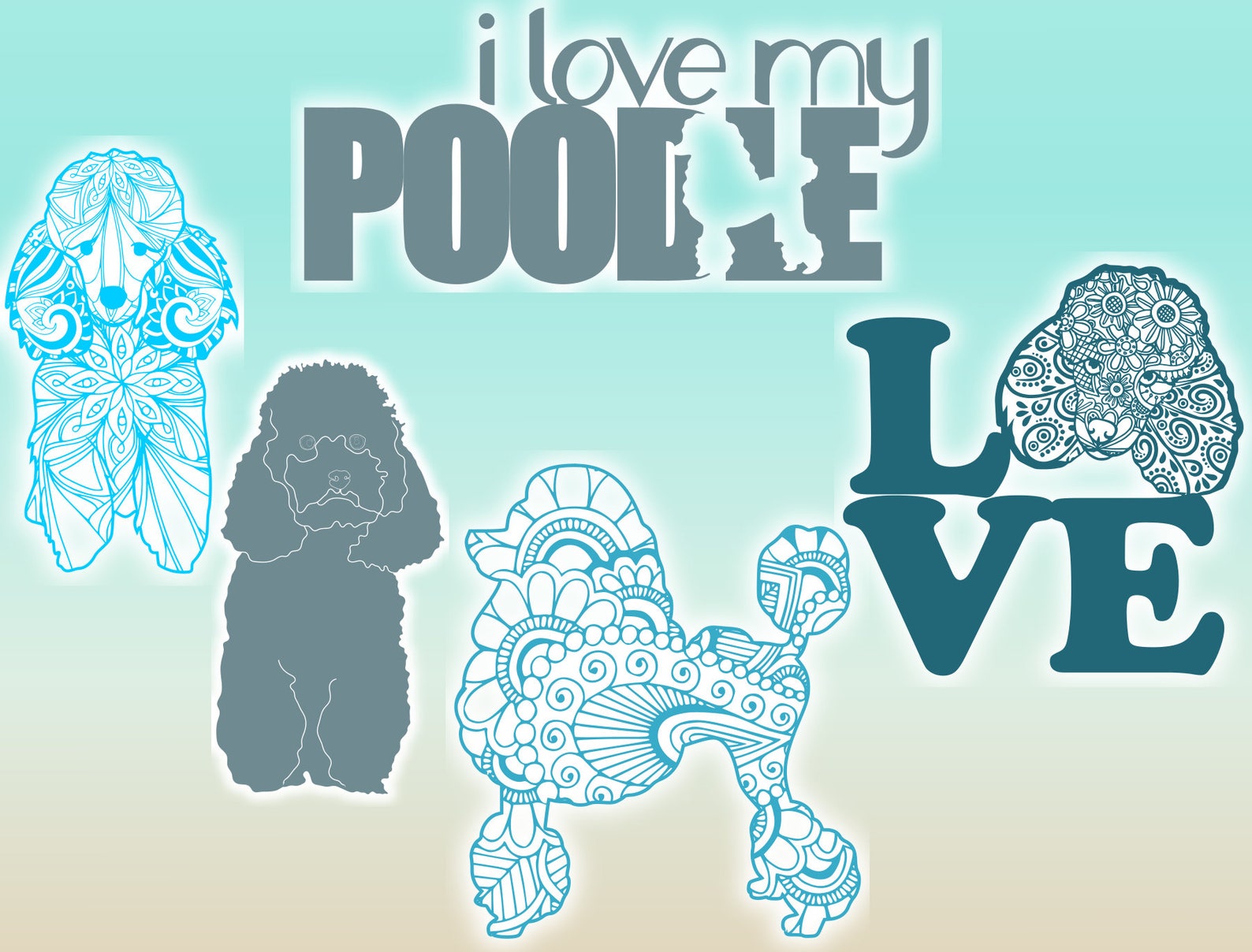Poodle Mandala Zentangle Bundle SVG Files for Cricut Silhouette - Dxf ...