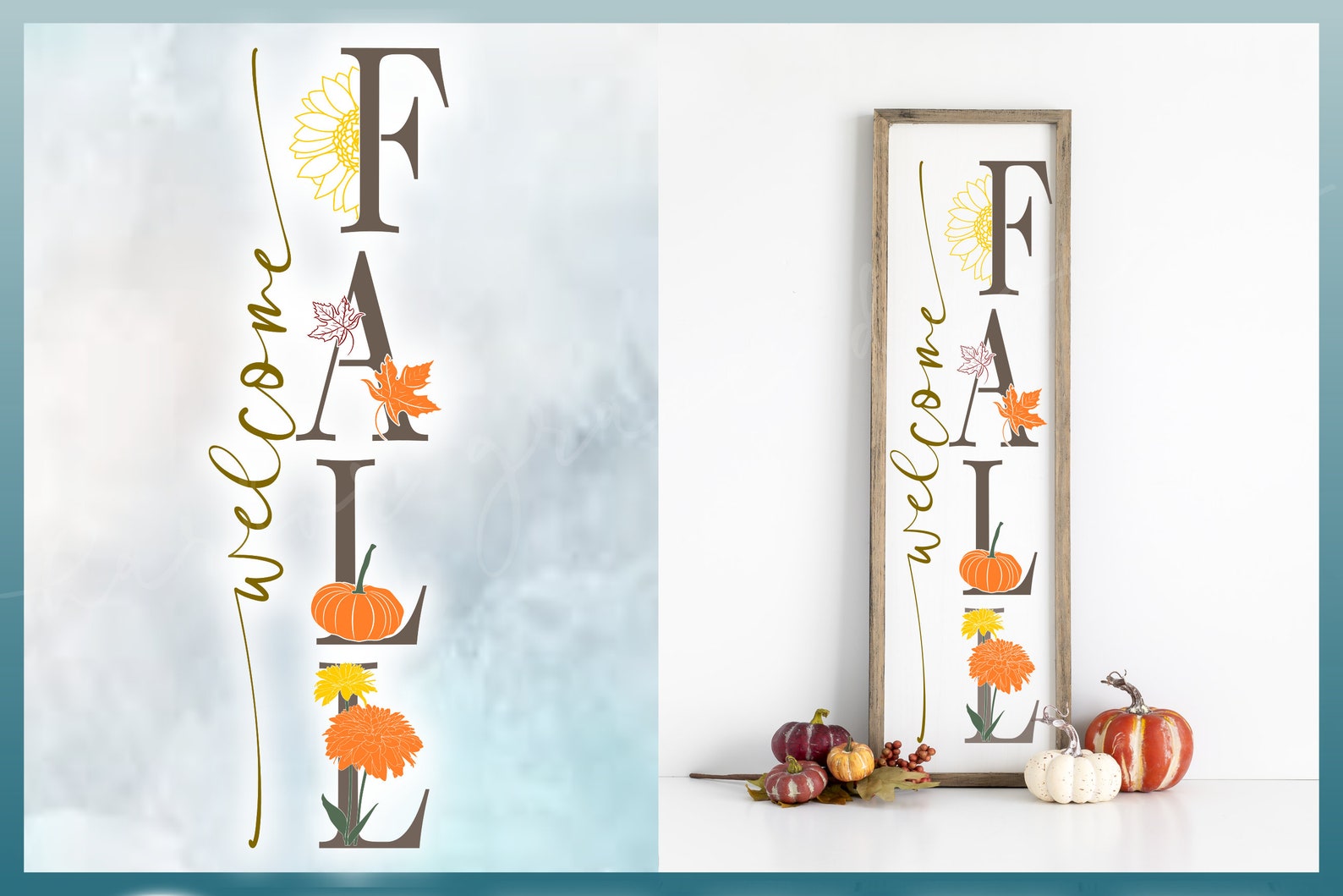 Welcome Fall With Pumpkins and Flowers Tall Vertical Front - Etsy