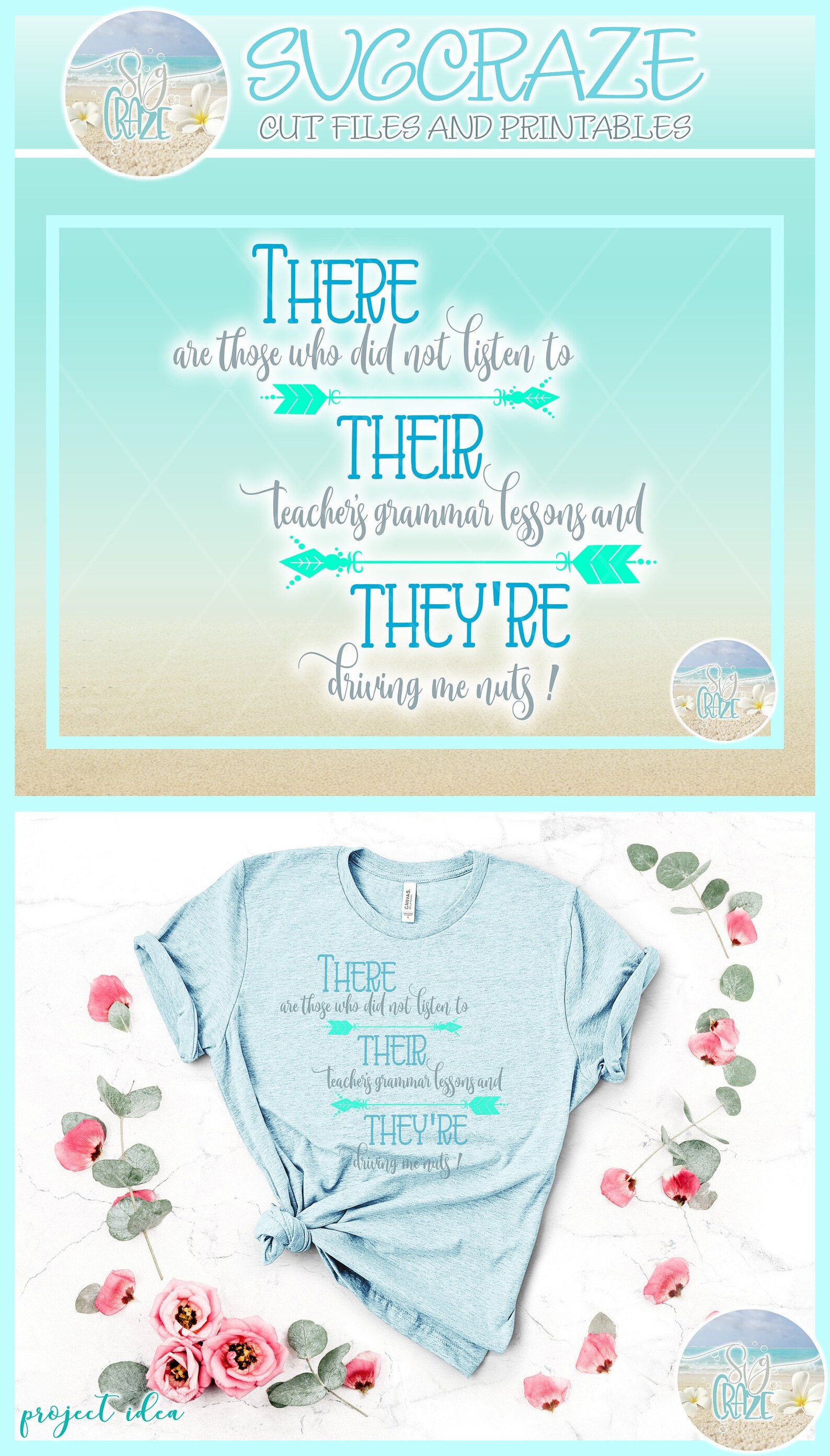 There Their They're Teacher Grammar Funny Quote SVG Files for Cricut ...