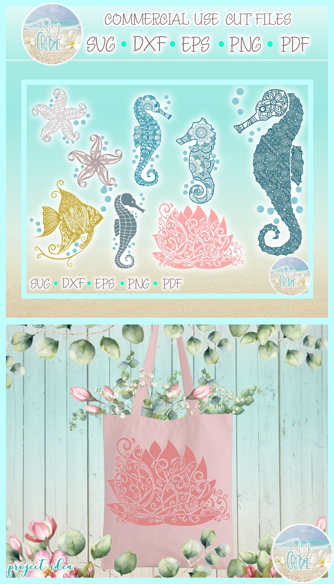 Sea Life Mandala Zentangle Bundle in SVG Files for Cricut Silhouette ...