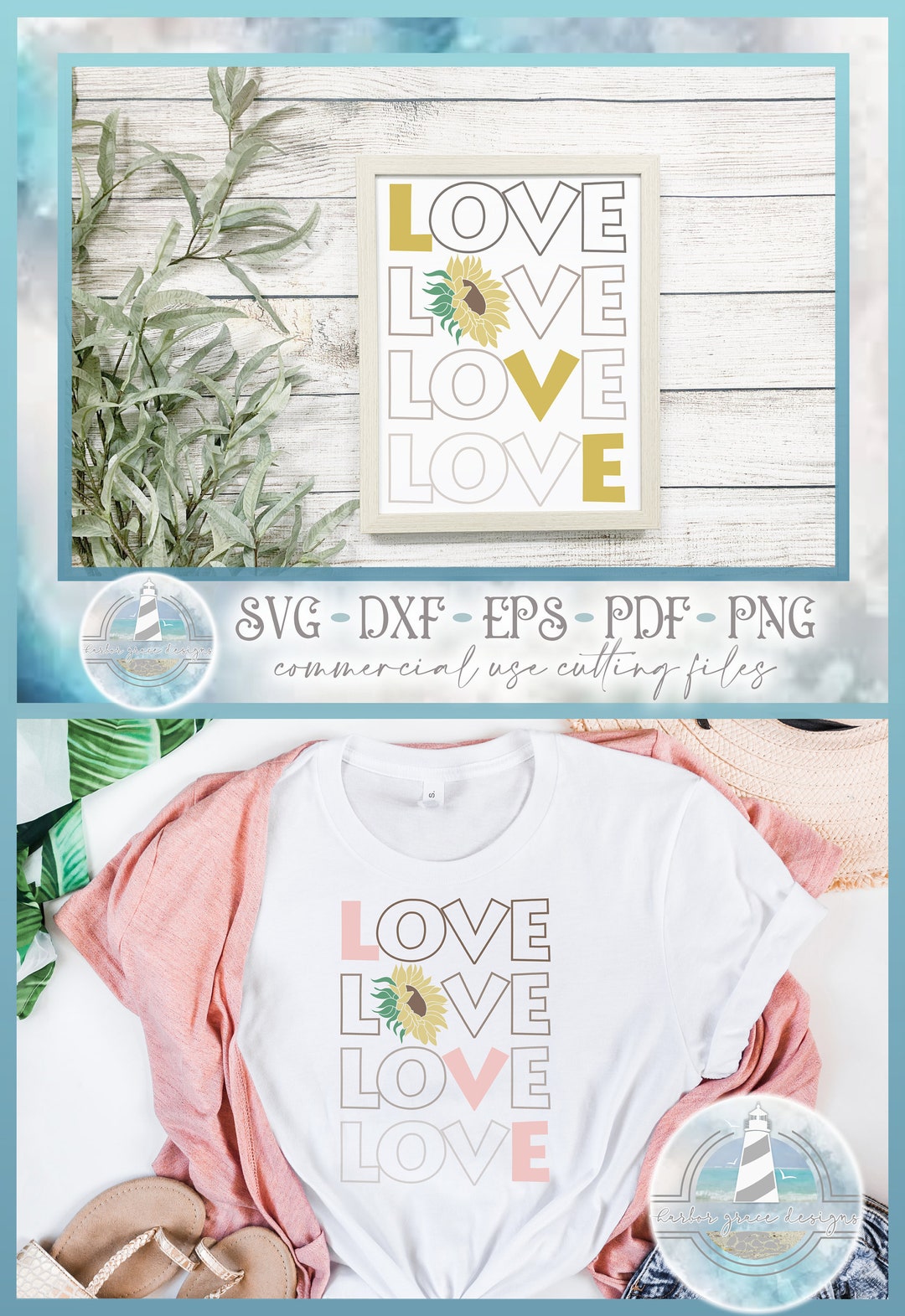 Sunflower LOVE SVG Files for Cricut Silhouette - Dxf Eps Pdf Png ...