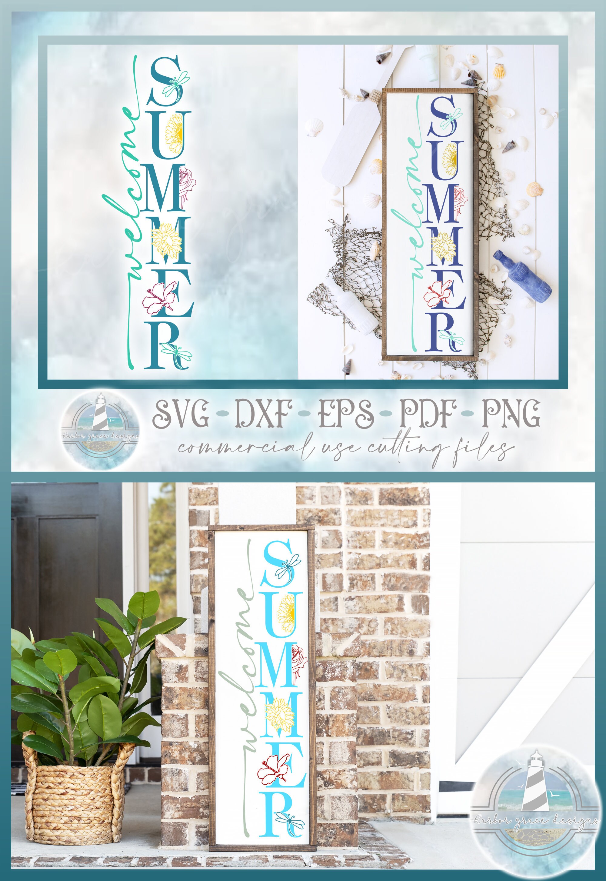 Welcome Summer with Flowers and Dragonflies Tall Vertical | Etsy