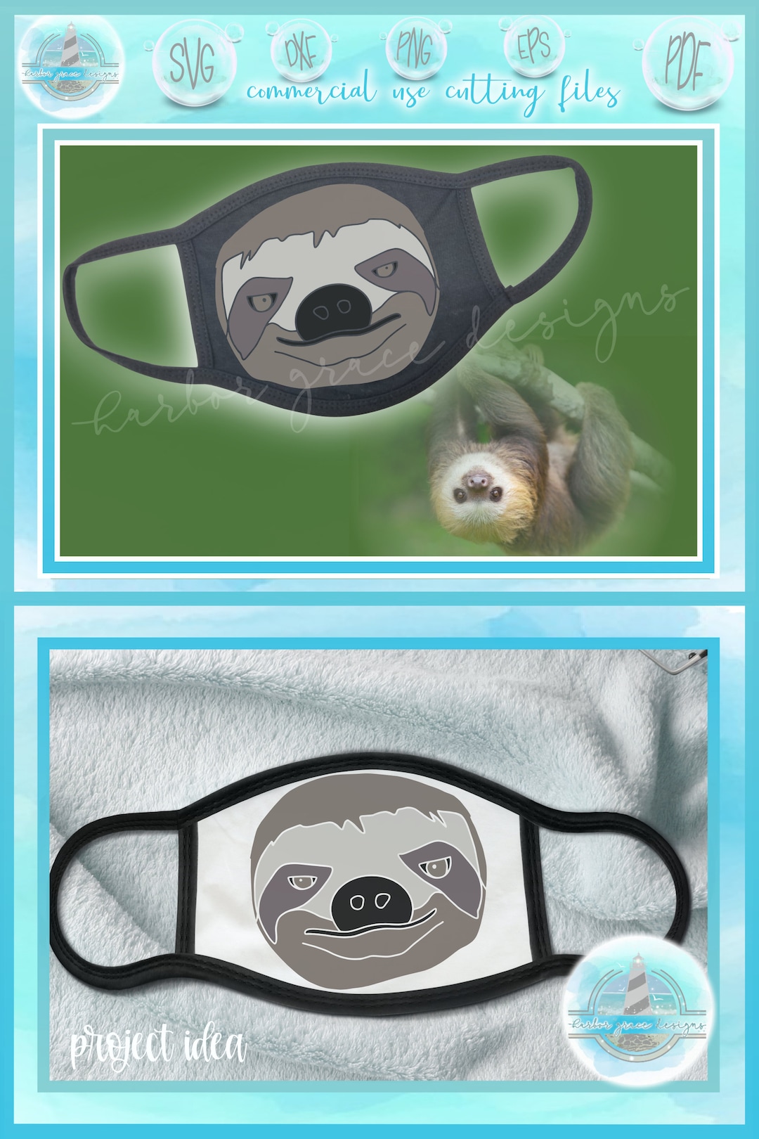 Sloth Face Mask SVG Files for Cricut Silhouette - Dxf Eps Pdf Png ...