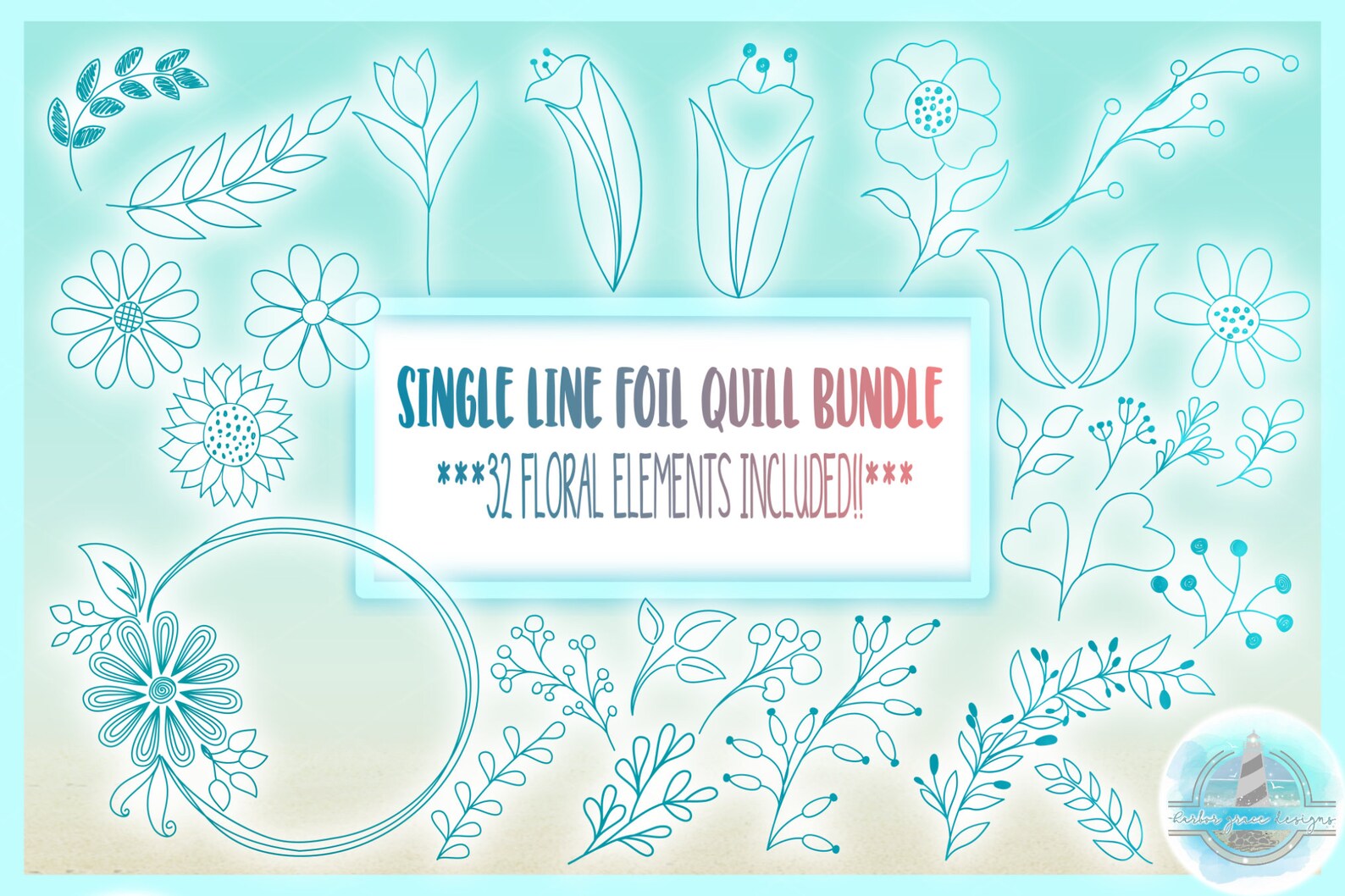 Foil Quill Single Line Floral Element Bundle SVG Dxf Eps Png Design ...