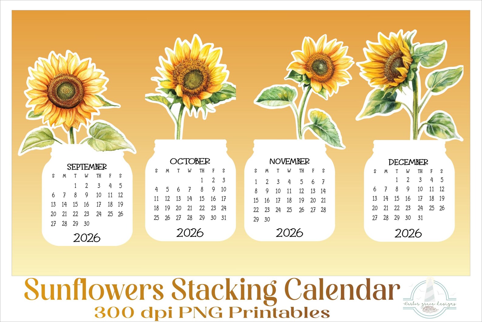 2026 Sunflowers Desktop Calendar Print Then Cut PNG Images for Cricut ...