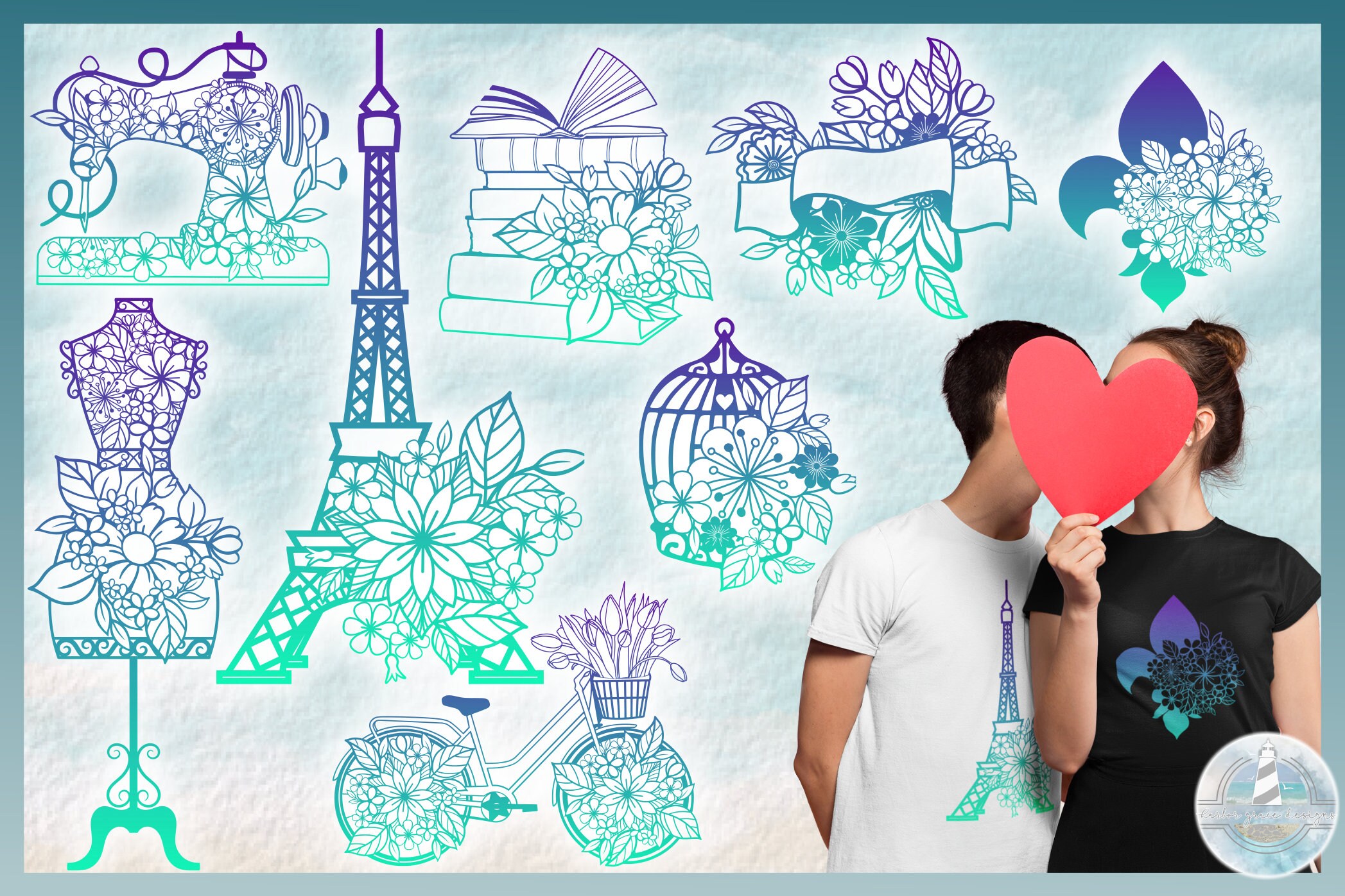 Eiffel Tower and Vintage Flower Mandala SVG Bundle Paris | Etsy