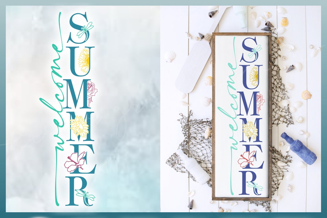Welcome Summer With Flowers and Dragonflies Tall Vertical - Etsy