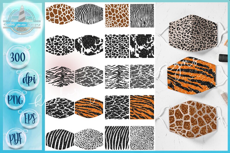 Animal Print Mask SVG and Glitter Sublimation Bundle 300 Dpi PNG Images ...