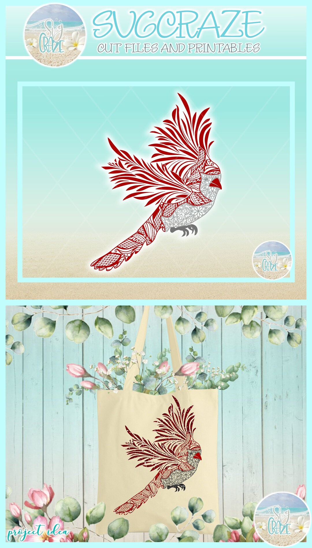 Cardinal Mandala Zentangle SVG Files for Cricut Silhouette - Dxf Eps ...