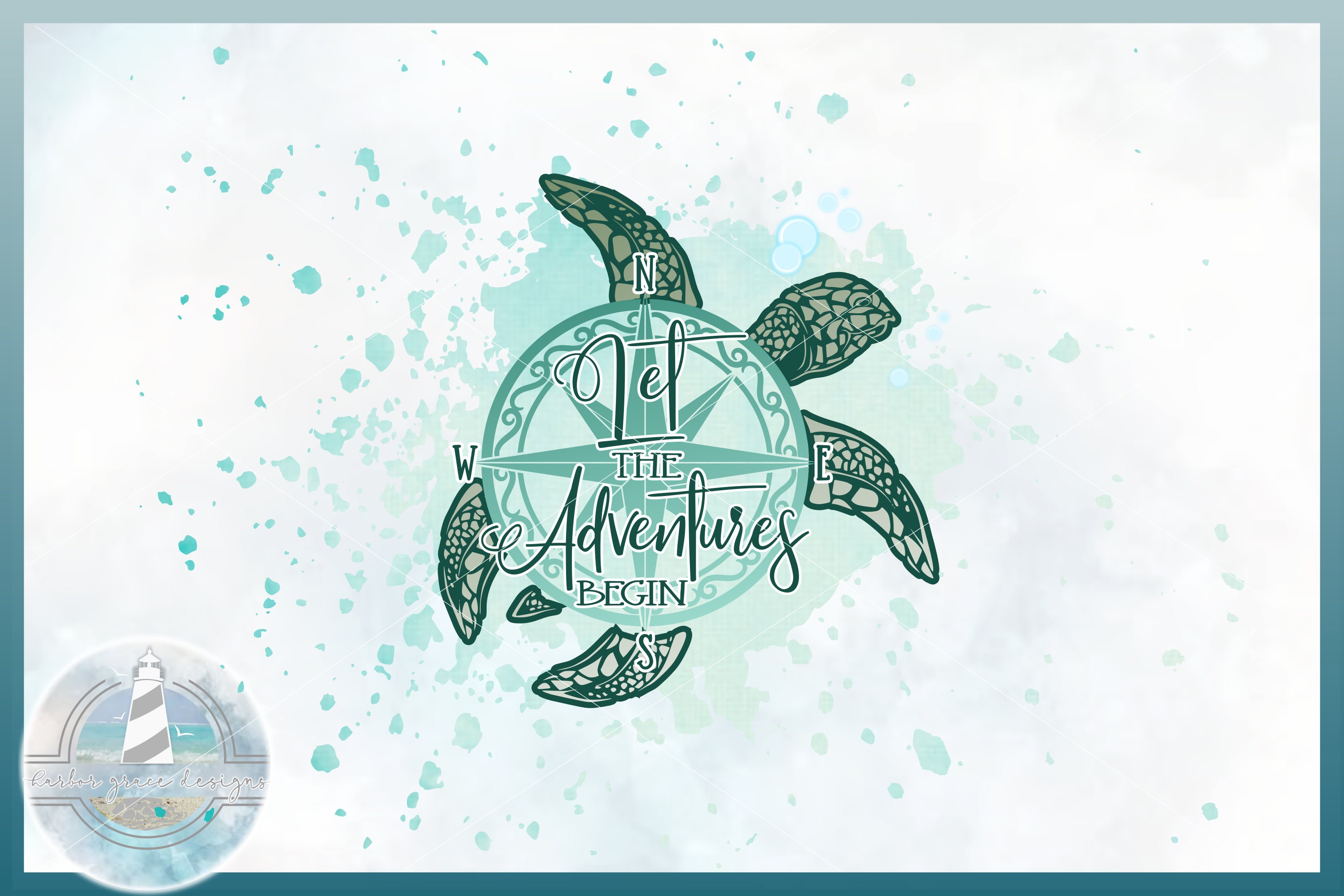 Let the Adventures Begin Sea Turtle Compass Quote Sublimation Design ...