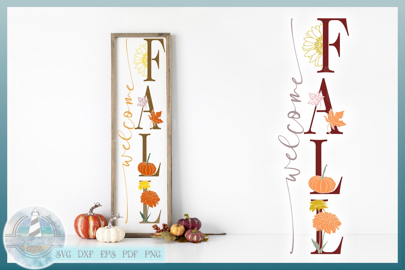 Welcome Fall With Pumpkins and Flowers Tall Vertical Front - Etsy