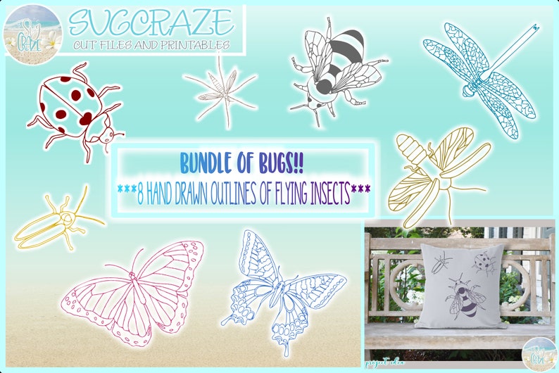 Bundle of Bugs Flying Insects Outlines SVG Files for Cricut | Etsy