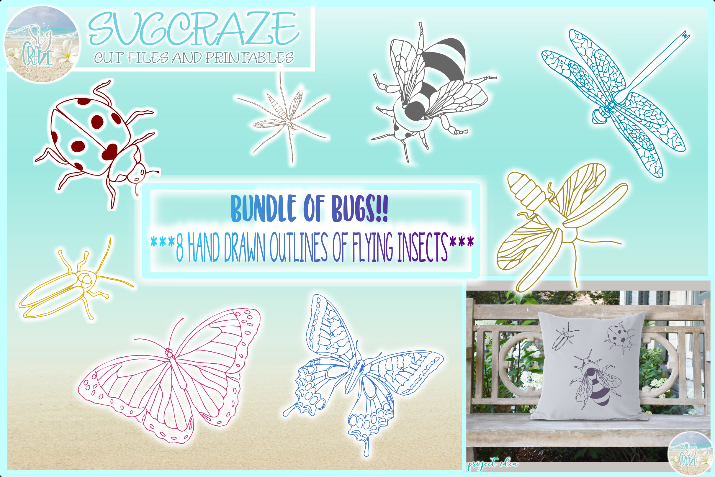 Bundle of Bugs Flying Insects Outlines SVG Files for Cricut | Etsy