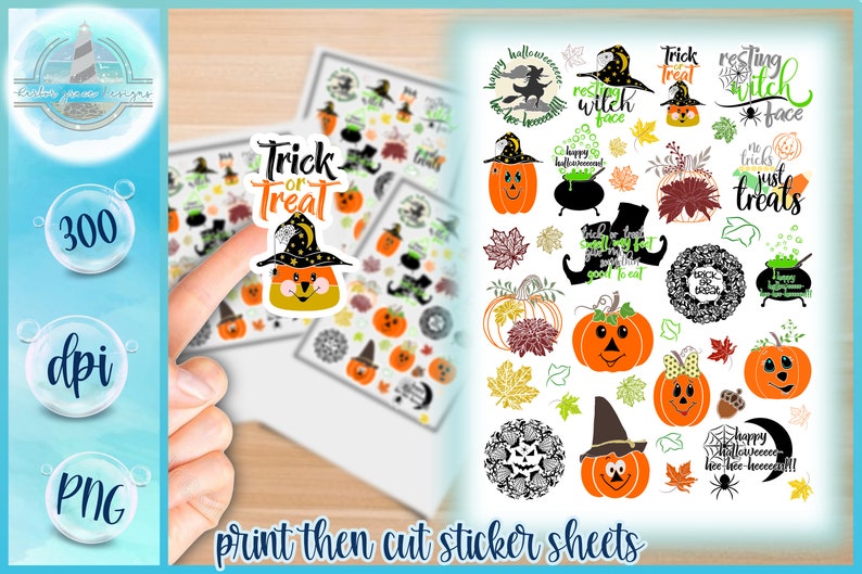Halloween Printable Sticker Sheet With White Offset- 300 Dpi PNG ...