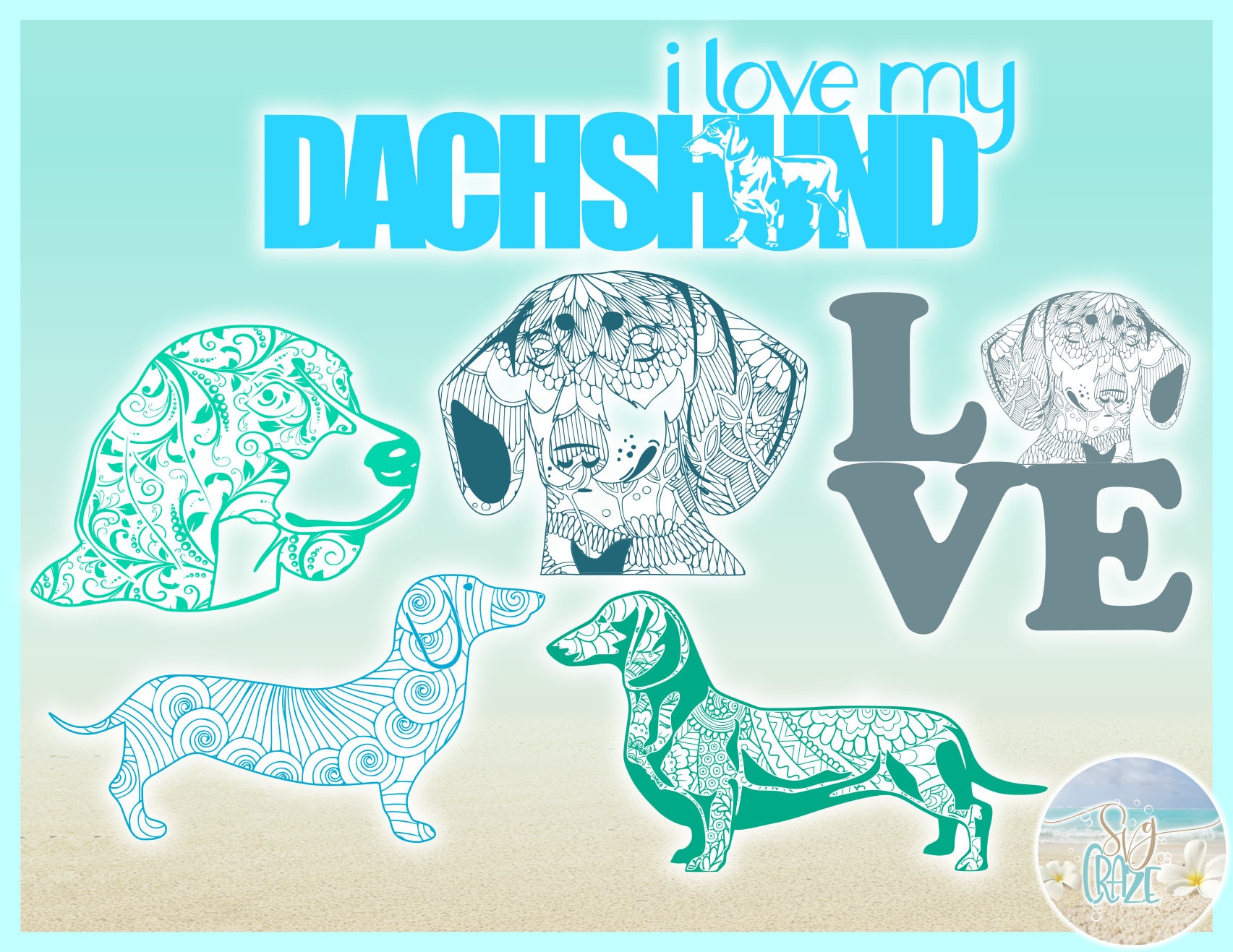 Dachshund Mandala Zentangle Bundle SVG Files for Cricut Silhouette ...
