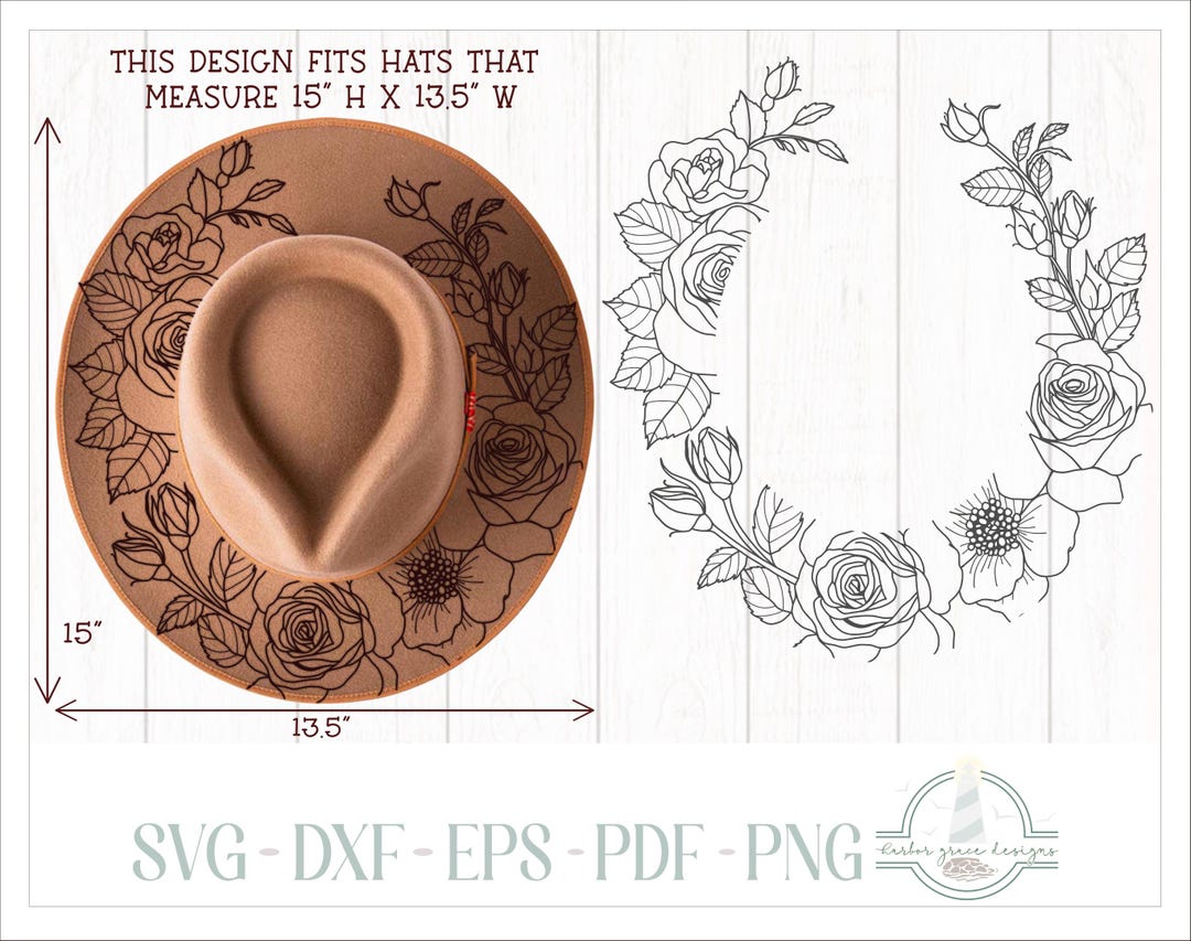 READY TO PRINT - Fits 15"x13.5" Hats - Roses Hat Burning Design - for ...