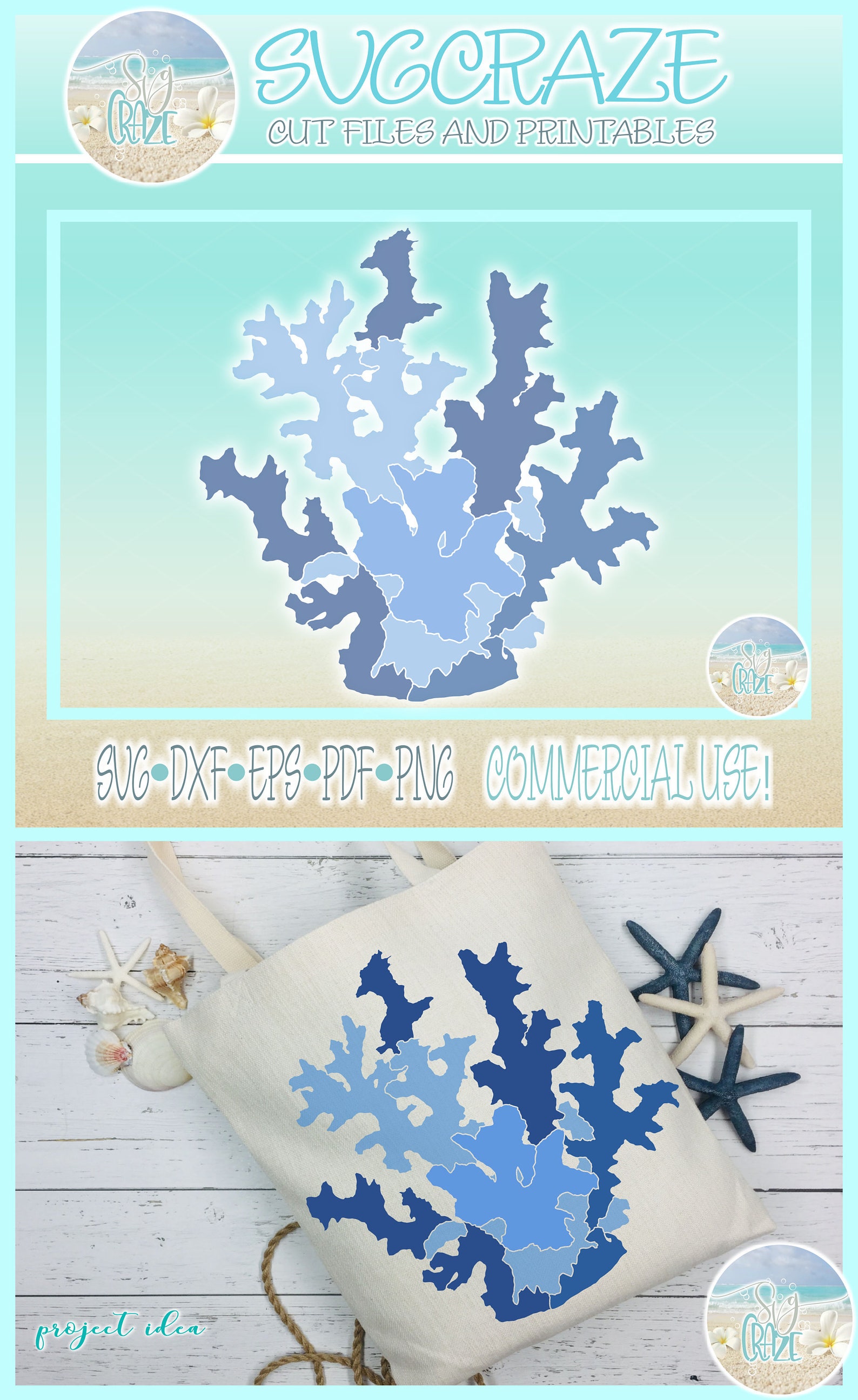 Coral Reef SVG Dxf Eps Pdf PNG Files for Cricut Silhouette, Sublimation ...