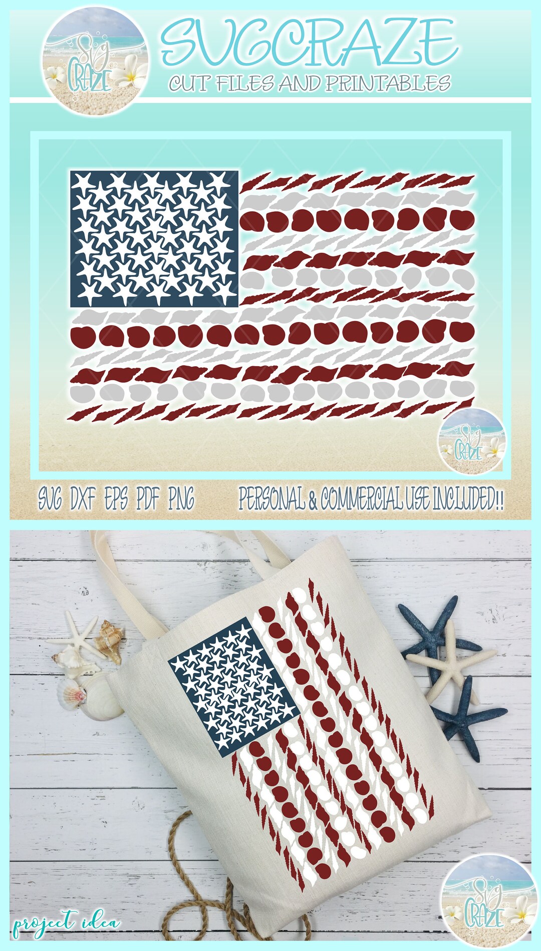 Seashell USA American Flag SVG Files for Cricut Silhouette - Dxf Eps ...