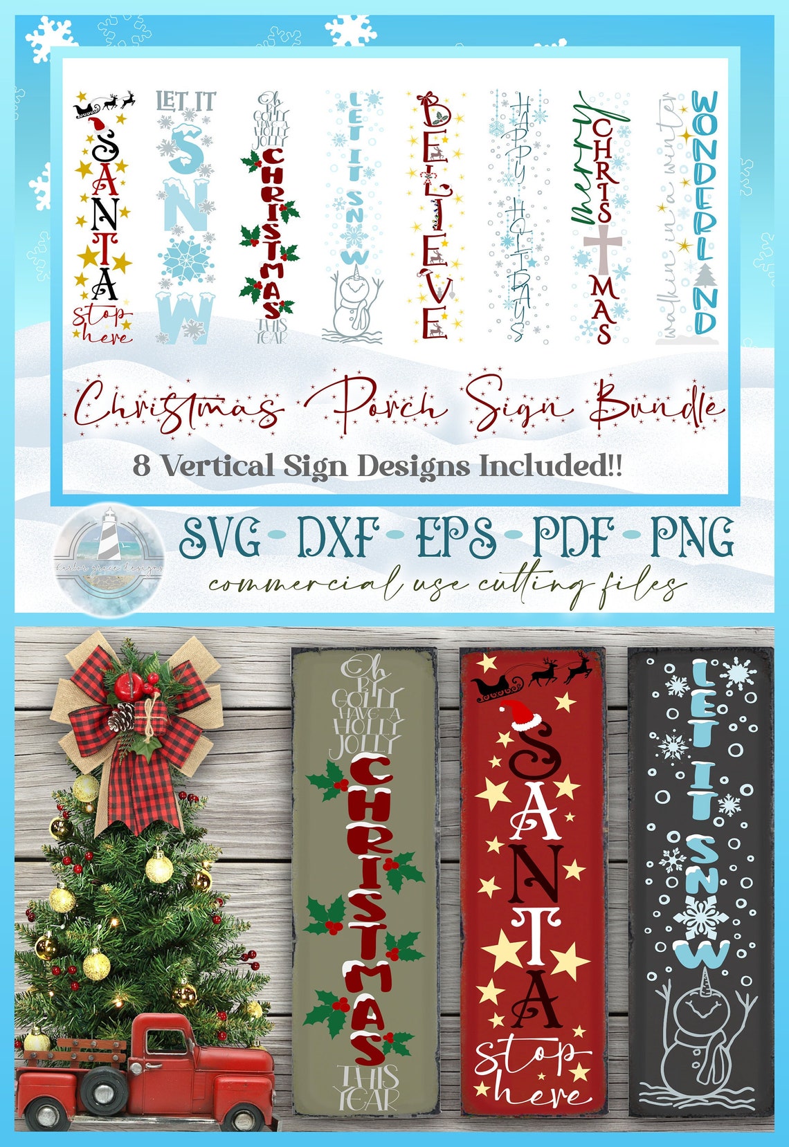 Christmas Tall Vertical Front Porch Sign Bundle SVG Files for - Etsy