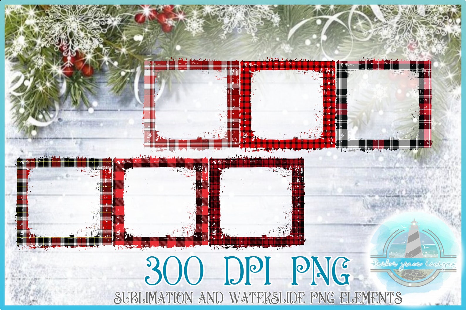 Red and Black Plaid Christmas Frames Grunge Distressed 300 DPI PNG ...