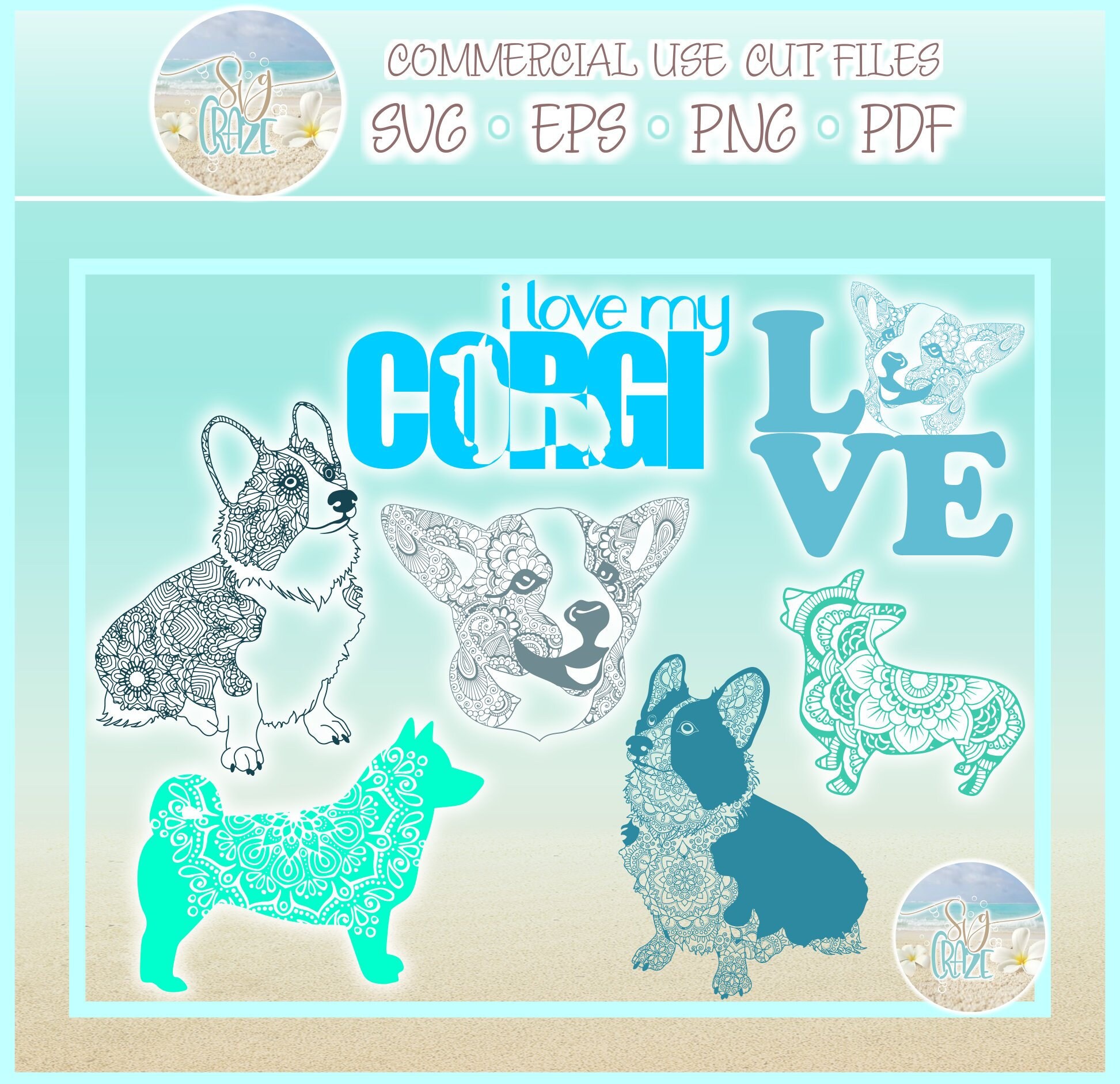 Pembroke Welsh Corgi Mandala Zentangle Bundle SVG Files for - Etsy