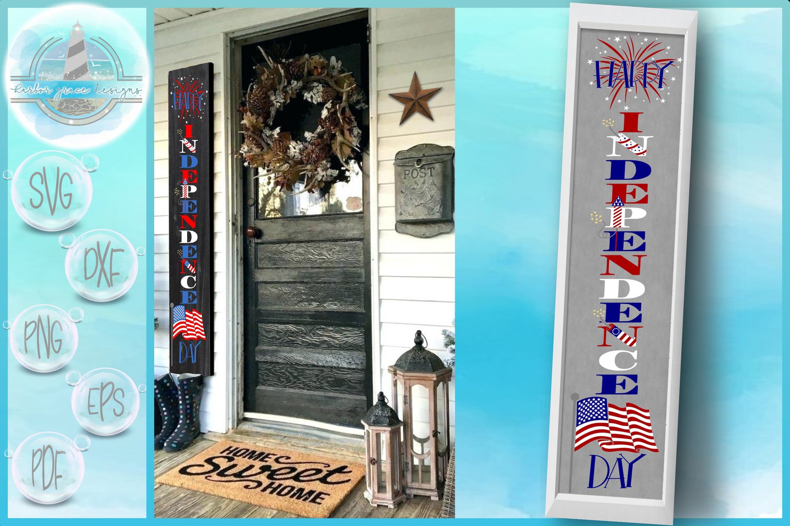 Happy Independence Day Tall Vertical Front Porch Sign Quote - Etsy