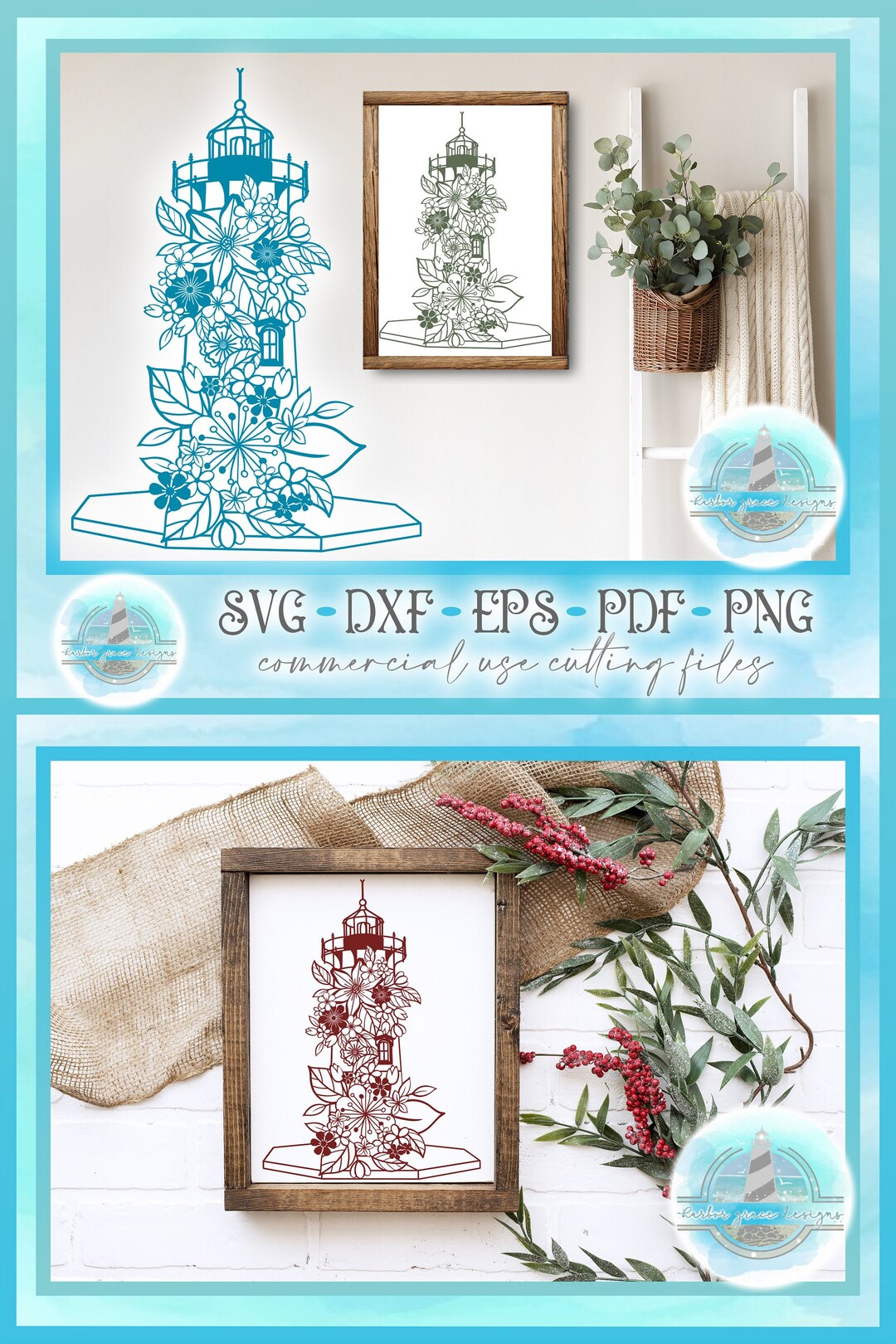 Lighthouse Floral Mandala Zentangle SVG Files for Cricut Dxf Eps Pdf ...