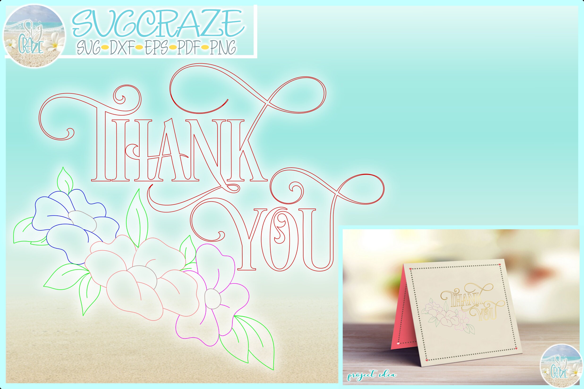 Foil Quill Single Line Thank You With Flowers SVG Dxf Eps Png Design ...