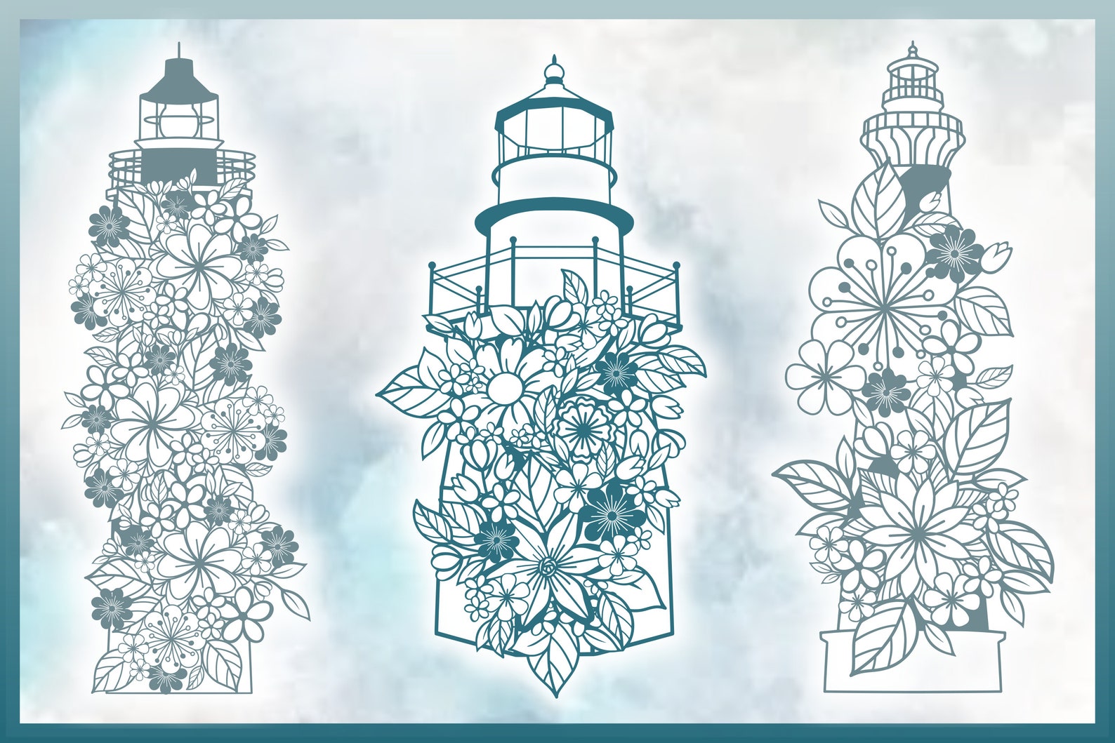 Lighthouse Floral Mandala Zentangle SVG Files for Cricut Dxf Eps Pdf ...