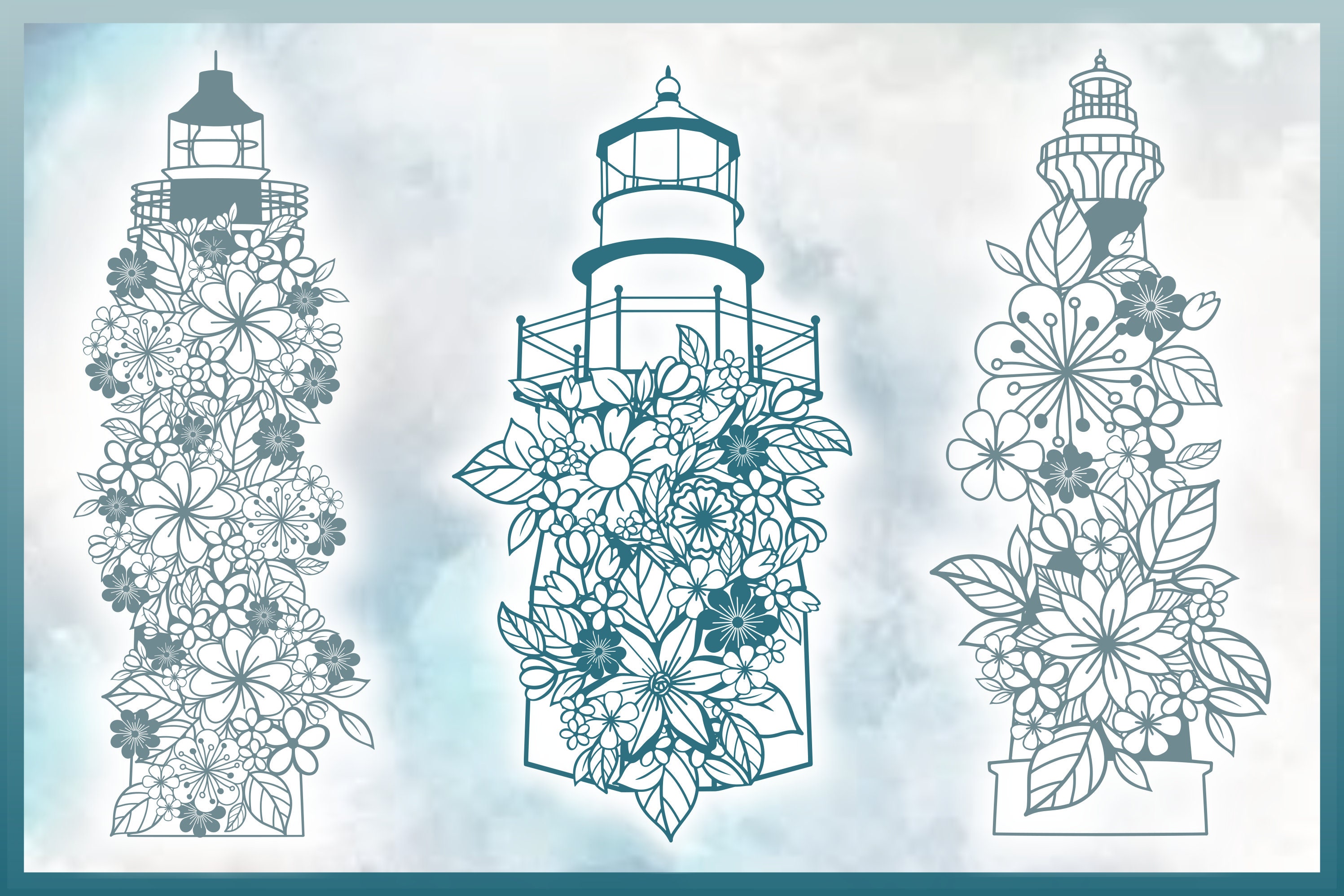 Lighthouse Floral Mandala Zentangle SVG Files for Cricut Dxf | Etsy