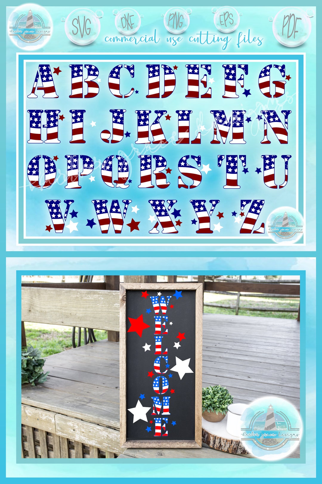 USA American Flag Alphabet Bundle SVG Files for Cricut Silhouette - Dxf ...