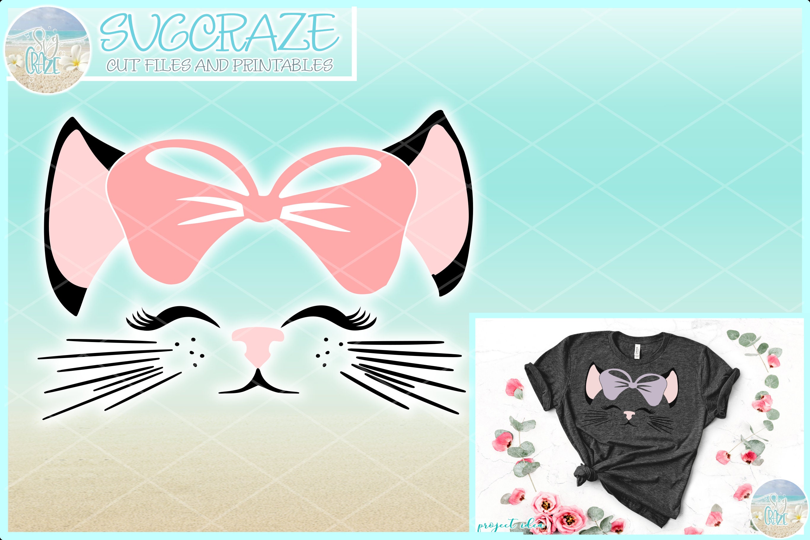 Kitty Cat Face With Bow SVG Files for Cricut Silhouette - Dxf Eps Pdf ...
