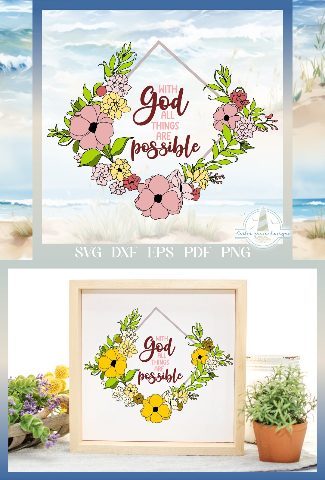 Floral Frame - With God All Things Are Possible Quote SVG - Etsy