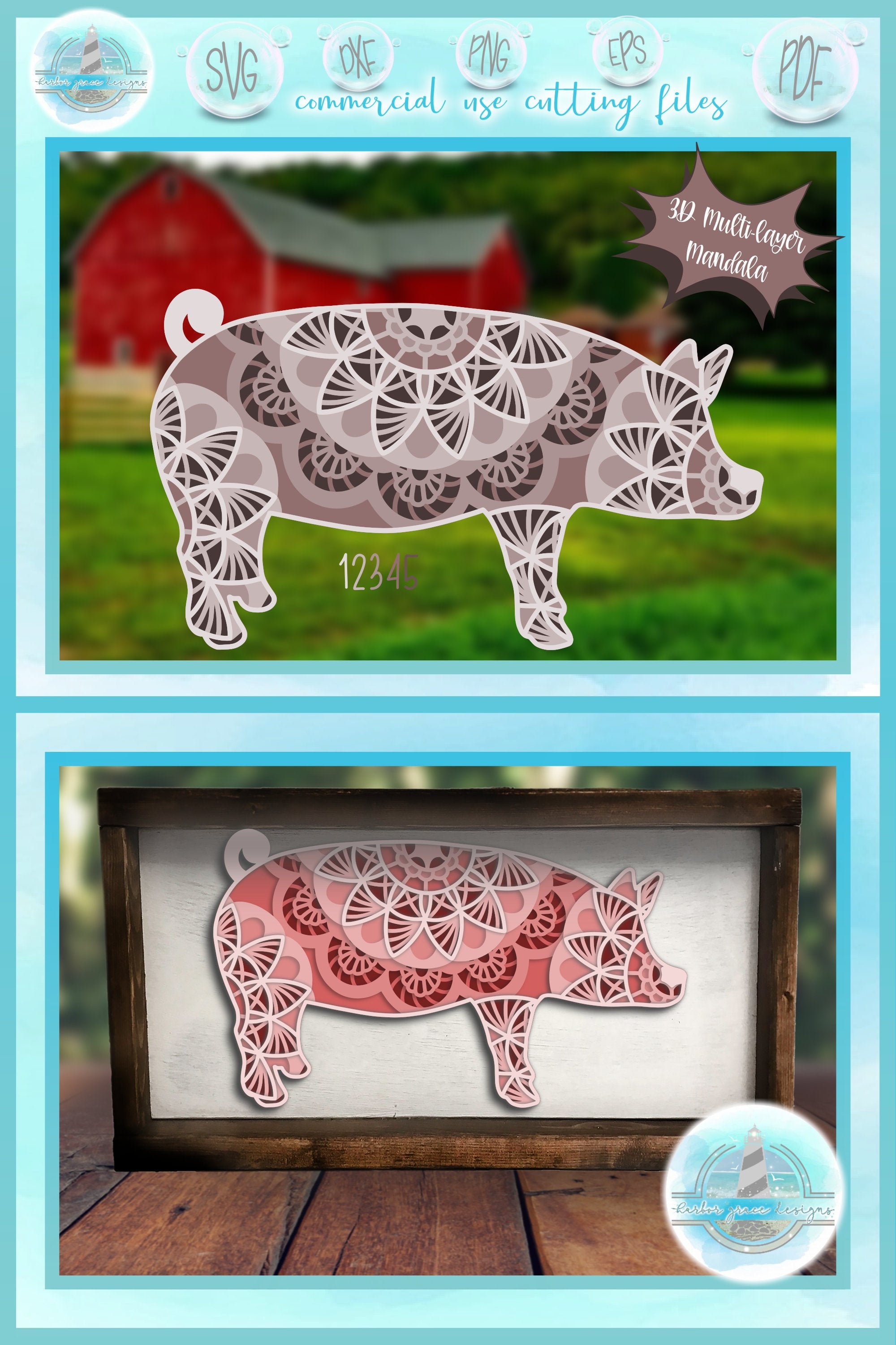 3D Layered Design Pig Mandala SVG File Multi Layered | Etsy