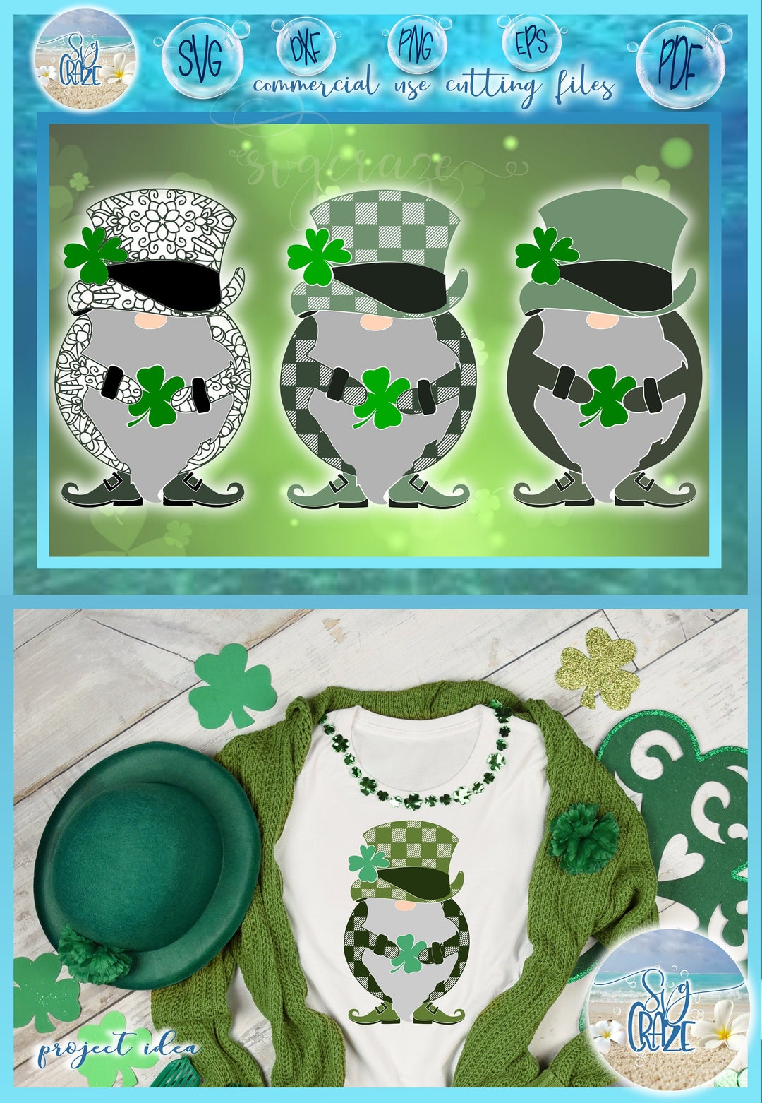 Gnomes de la Saint-Patrick avec trèfle, mandala à carreaux, fichiers ...