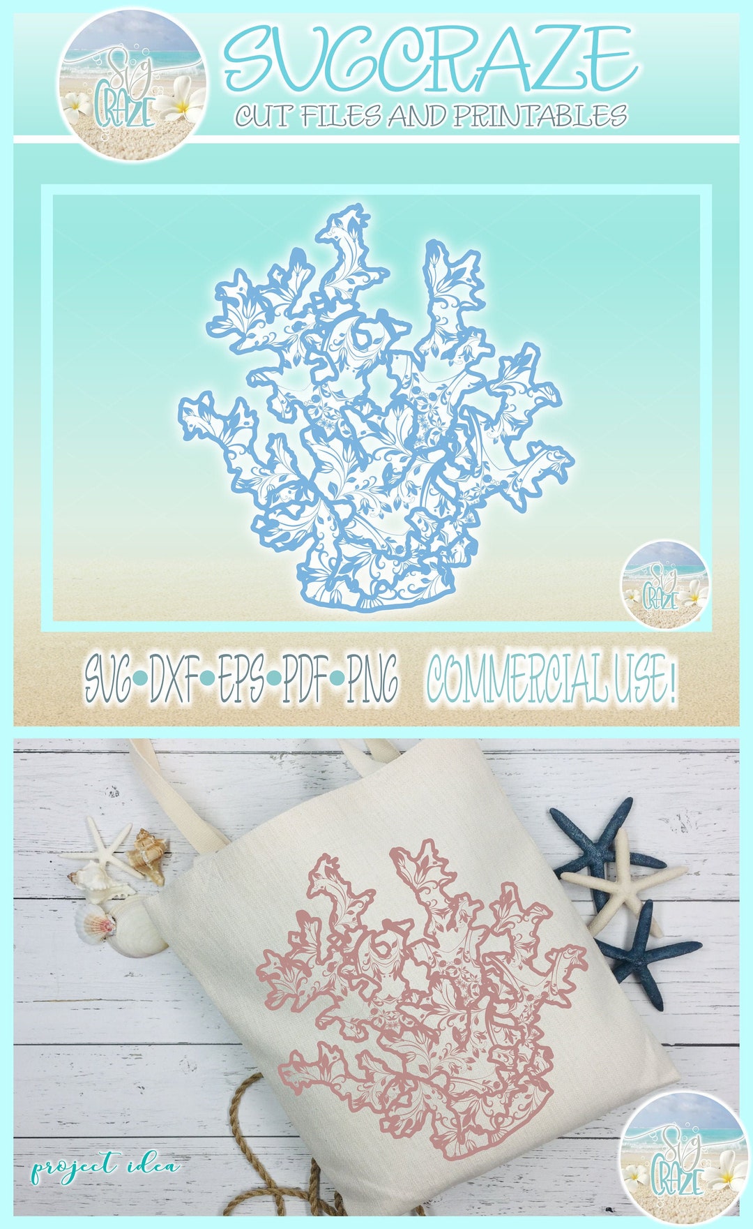 Hand Drawn Coral Reef Mandala Zentangle SVG Files for Cricut Silhouette ...