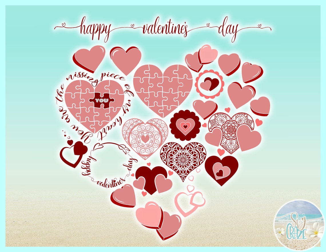Valentines Day Heart Bundle SVG Files for Cricut Silhouette - Dxf Eps ...