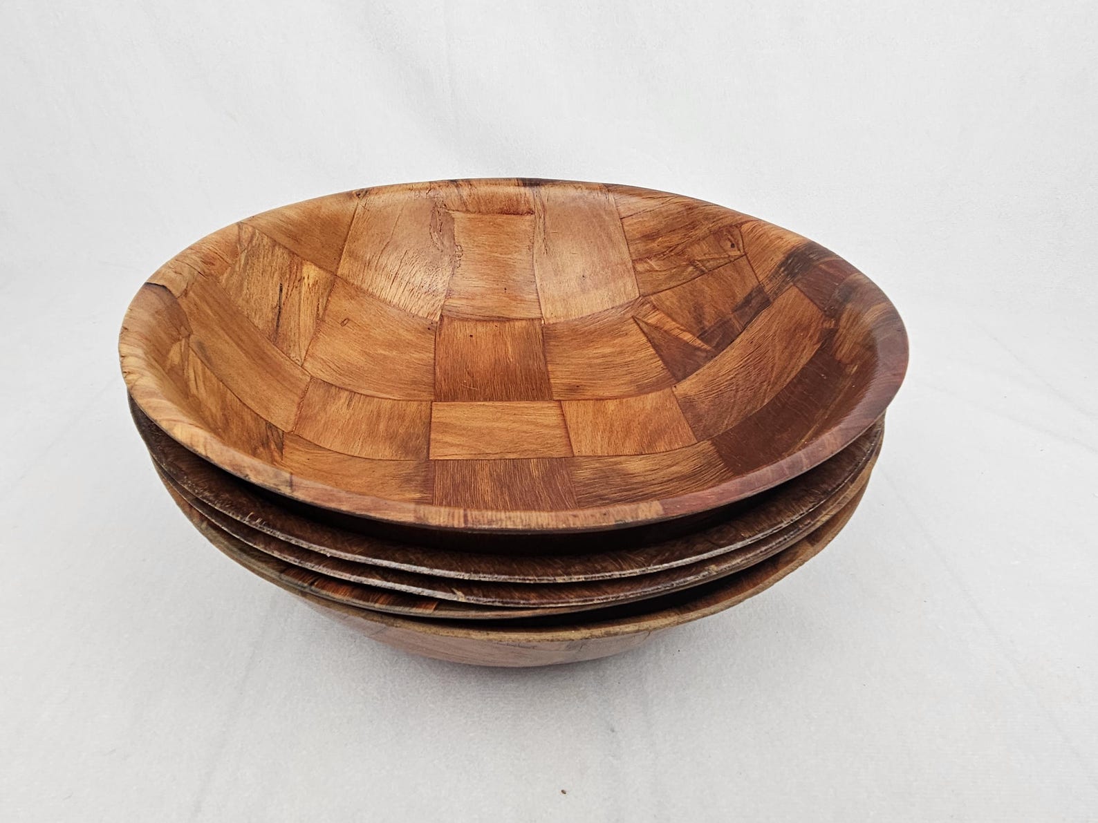 Vintage Large Wooden Salad Bowls, Set of Five, 10 Inch Diameter ...