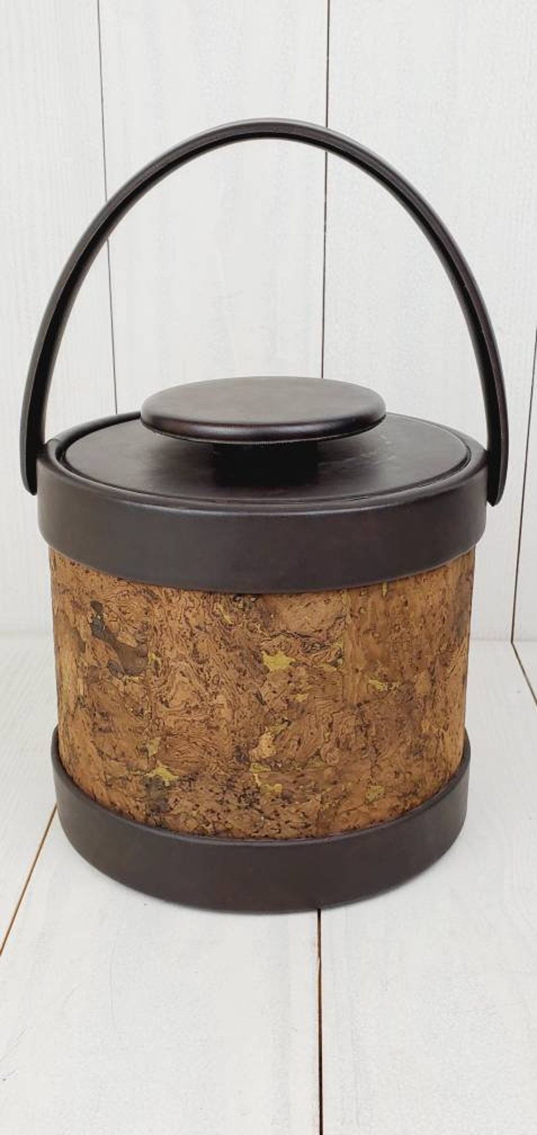 Vintage Elmar Cork Ice Bucket, Tan and Brown, Faux Leather, Vintage ...
