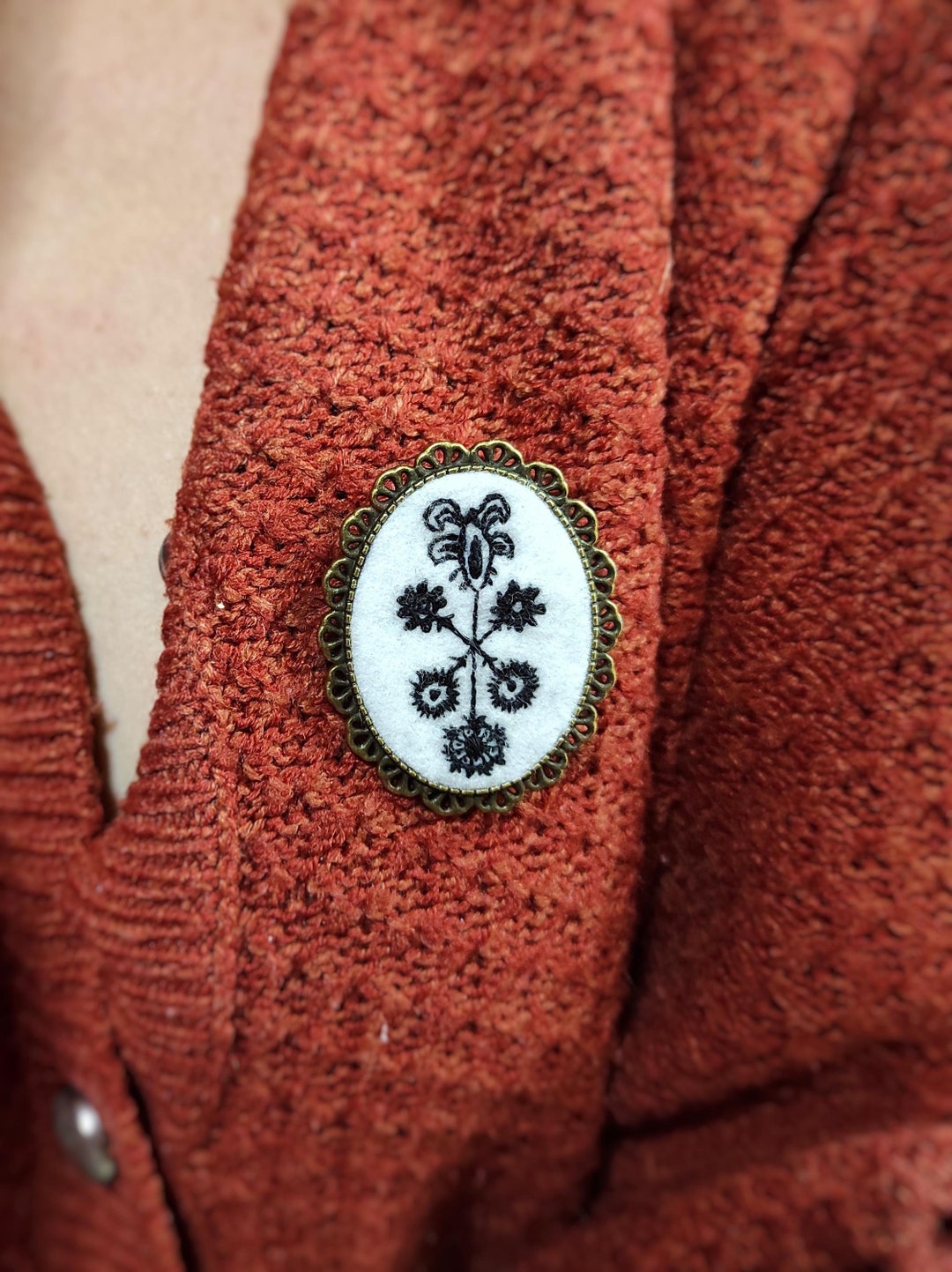 Traditional Polish Folk Brooch Wilanow Hand Embroidery Slavic Jewelry ...