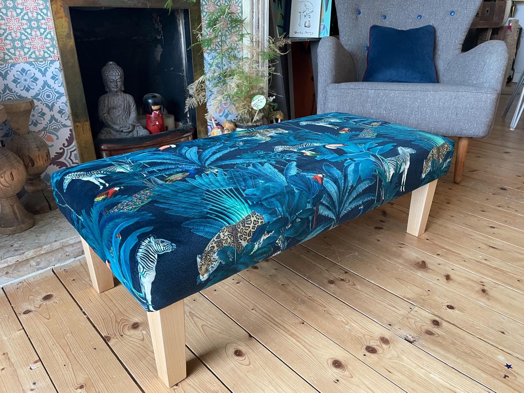 Handmade Upholstered Footstool: Jungle Botanical Printed Velvet - Etsy