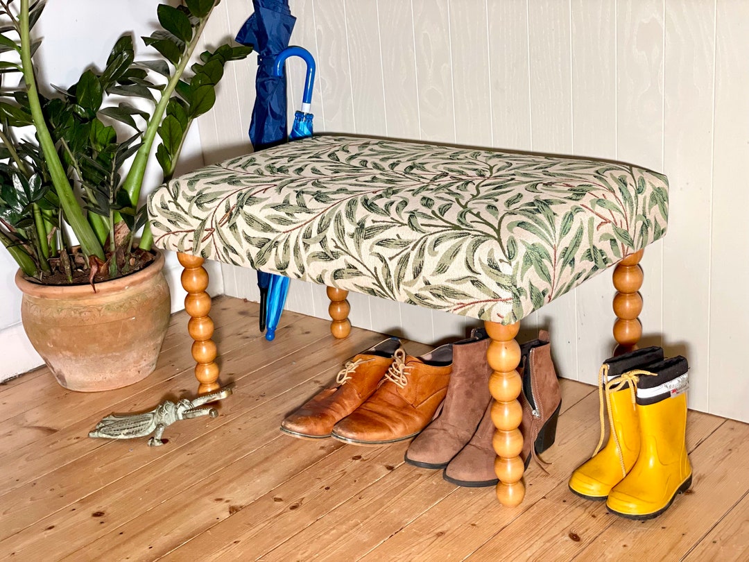 Upholstered Bench Seat in William Morris Tapestry Fabric, Footstool ...