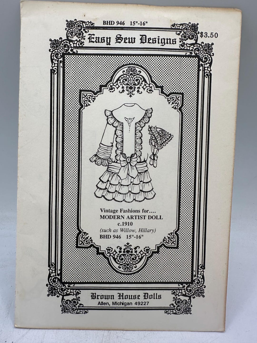 Brown House Doll Dress Sewing Pattern BHD 946 Vintage C 1910 Dress ...