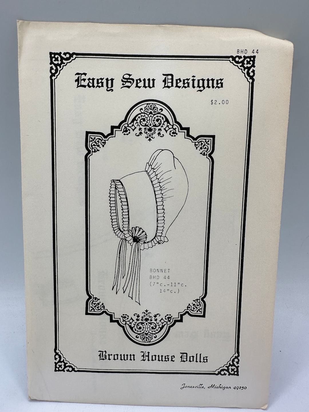 Antique Baby Doll Bonnet Sewing Pattern Brown House Dolls BHD 44 ...