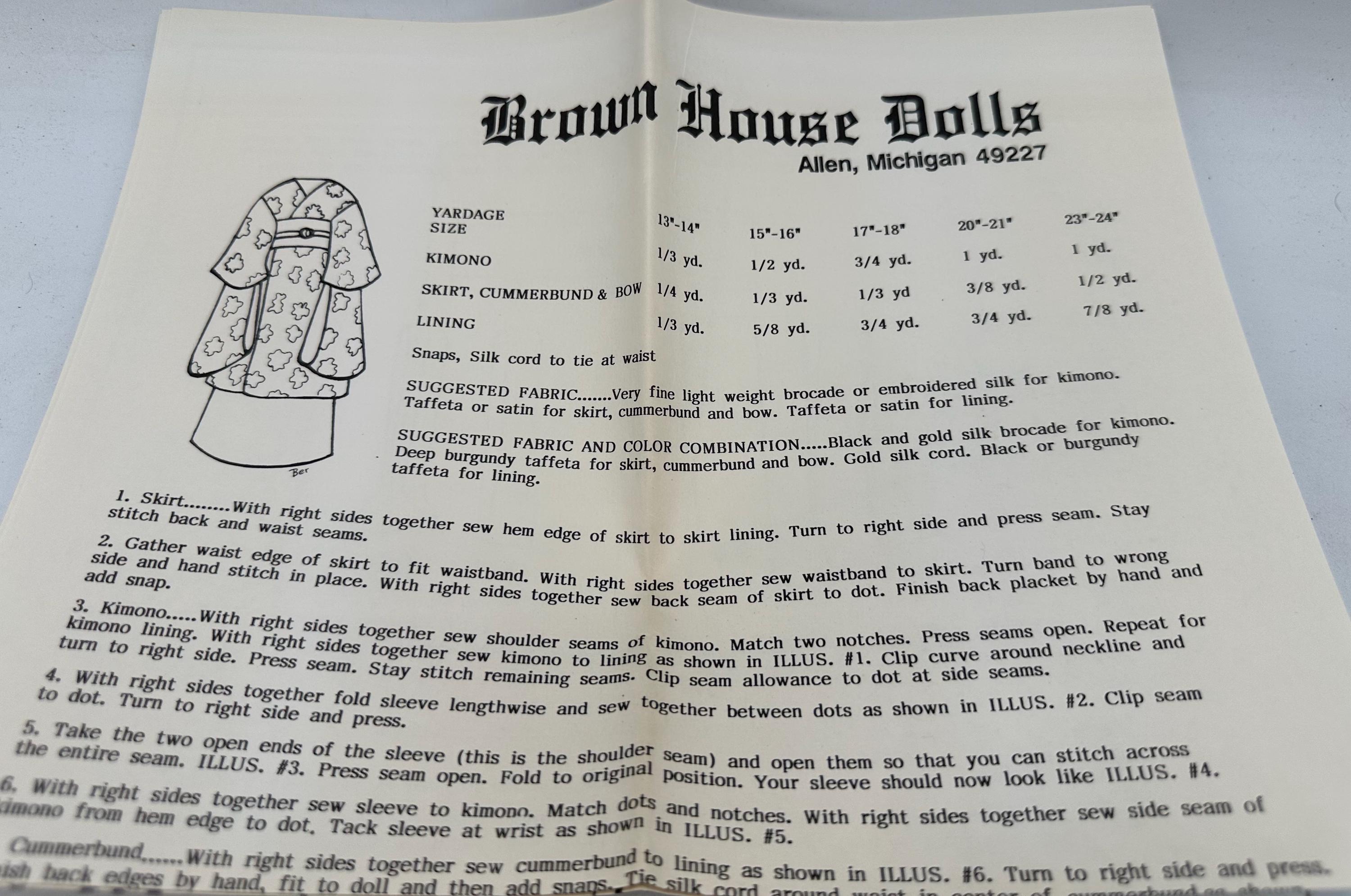 Brown House Dolls Sewing Pattern 671 Antique Japanese Kimono Style ...