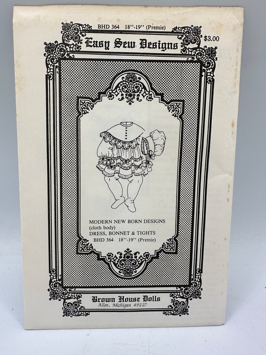 Brown House Doll Sewing Pattern New Born Dress Bonnet Tights BHD 362 ...