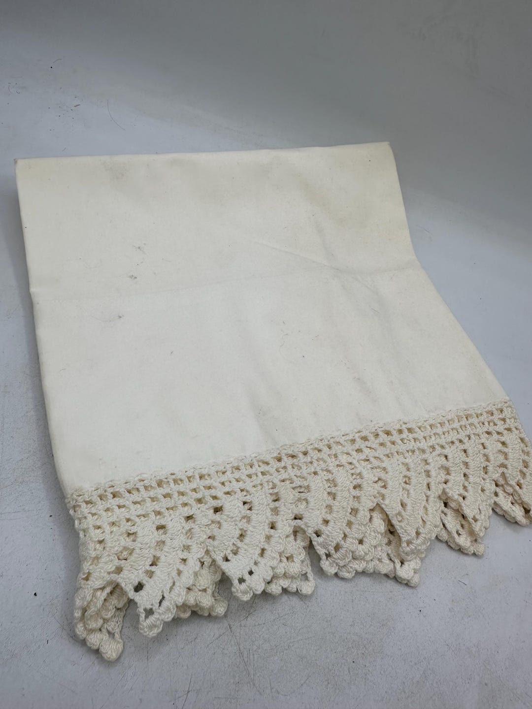 Antique Single Standard Size Cotton Pillowcase Crochet Lace Edging ...