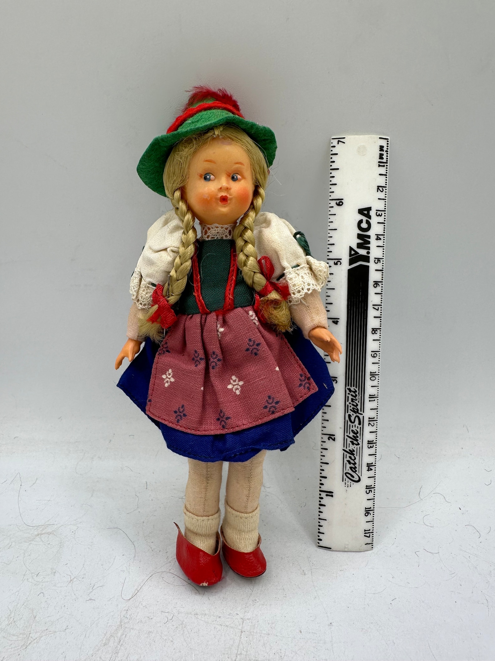 7” Celluloid and Cloth Souvenir Doll German Swiss? Blond Braids ...
