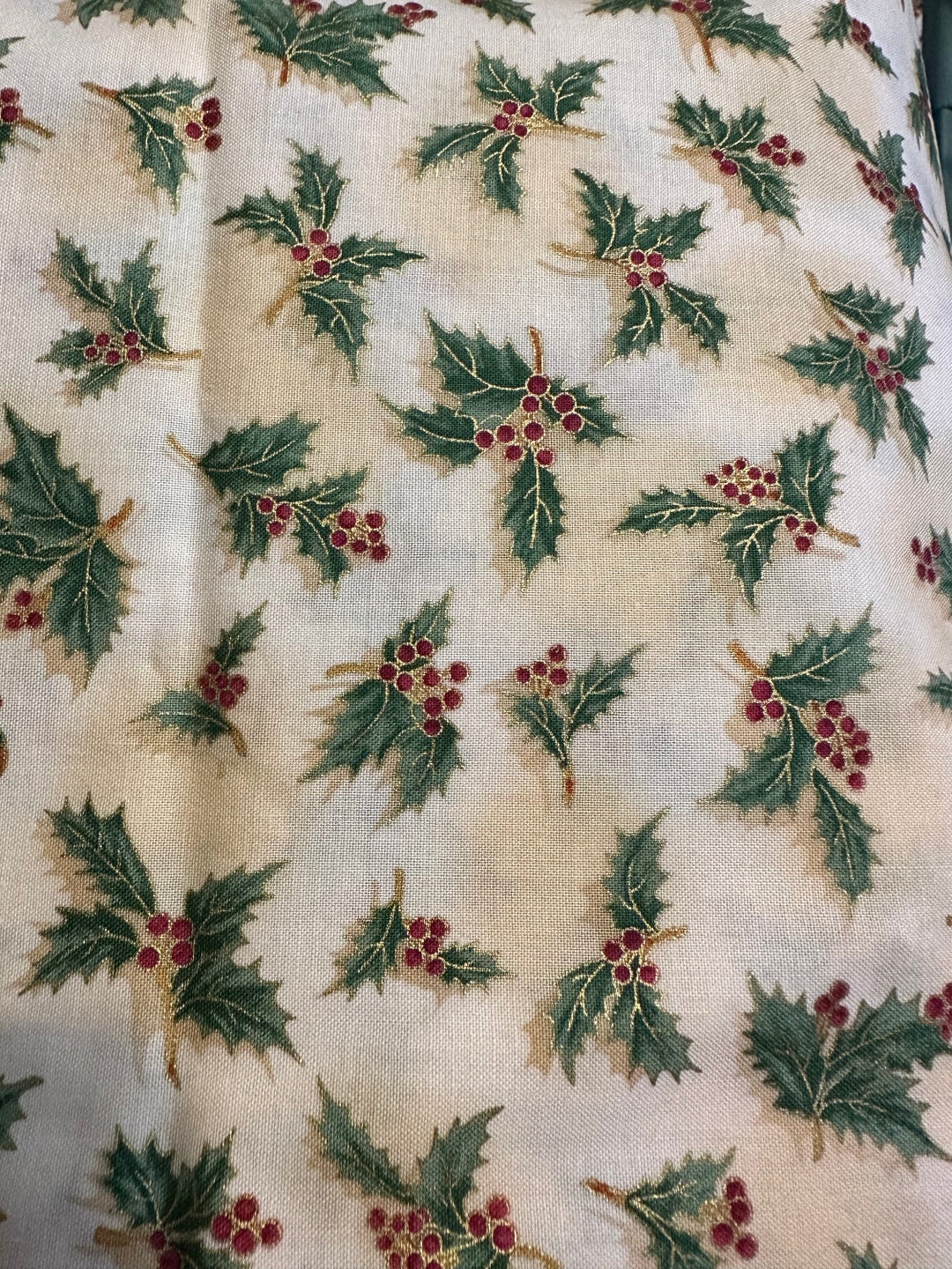 Christmas Holly Sprigs Gold Accents 1 Yard Cuts Hobby Lobby by Tropical ...