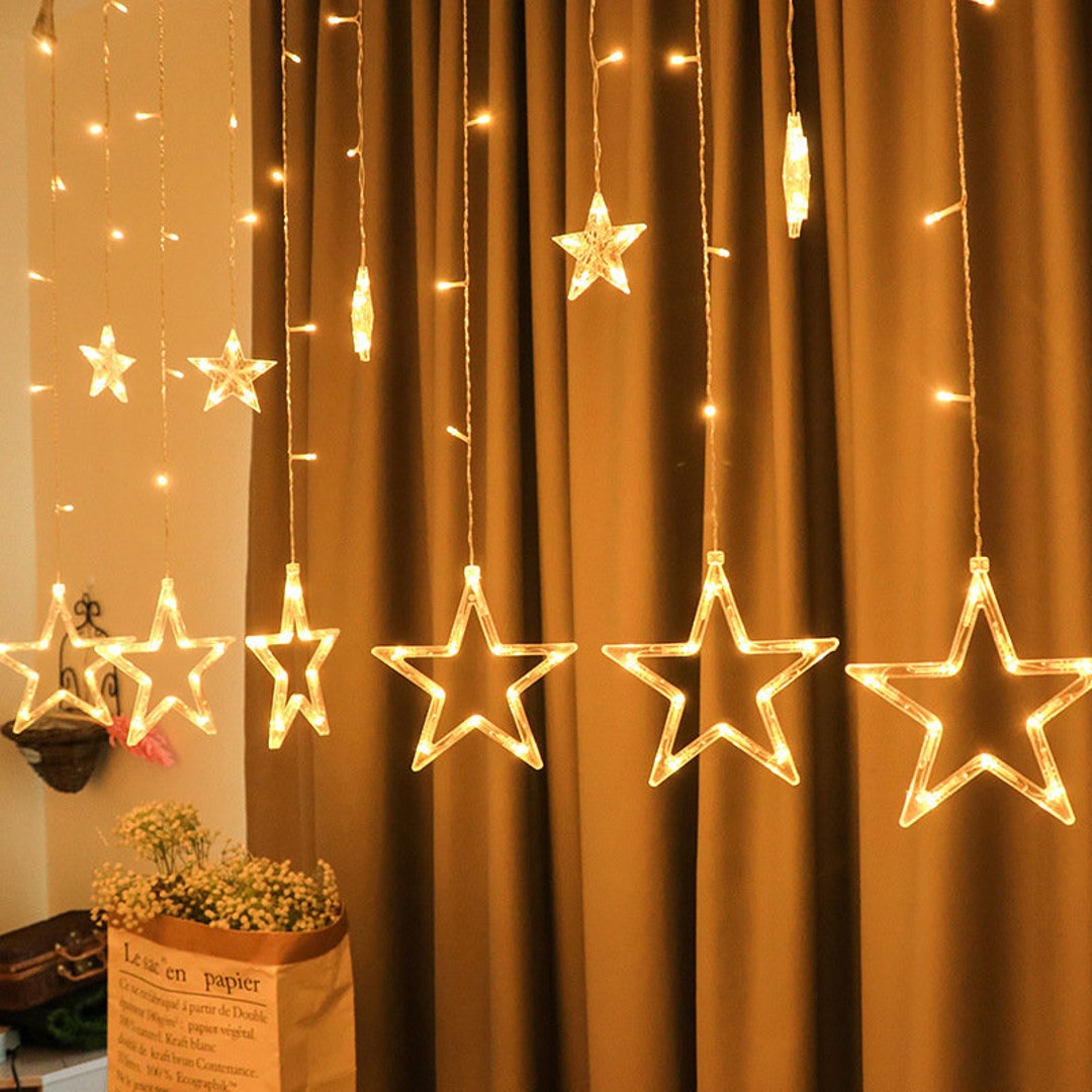 3.5m LED Star Curtain (2 Sets) Christmas String Lights 8 Modes Fairy ...